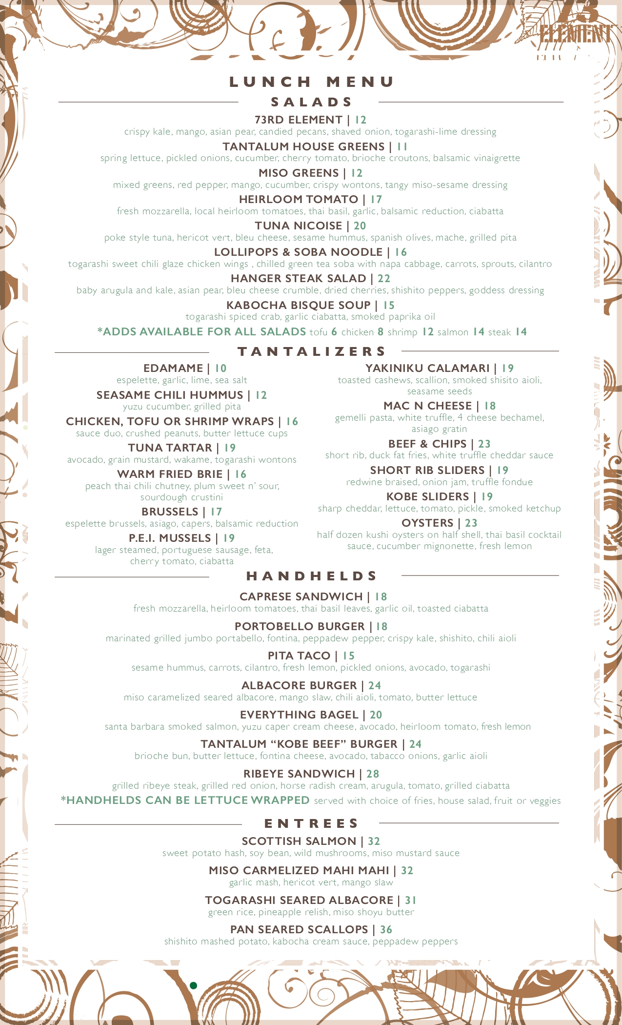 Lunch Menu | Tantalum Restaurant
