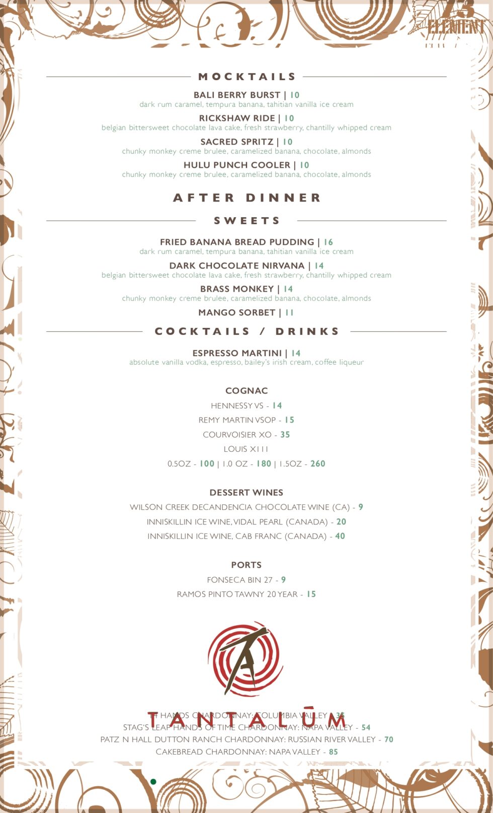 Lunch Menu | Tantalum Restaurant